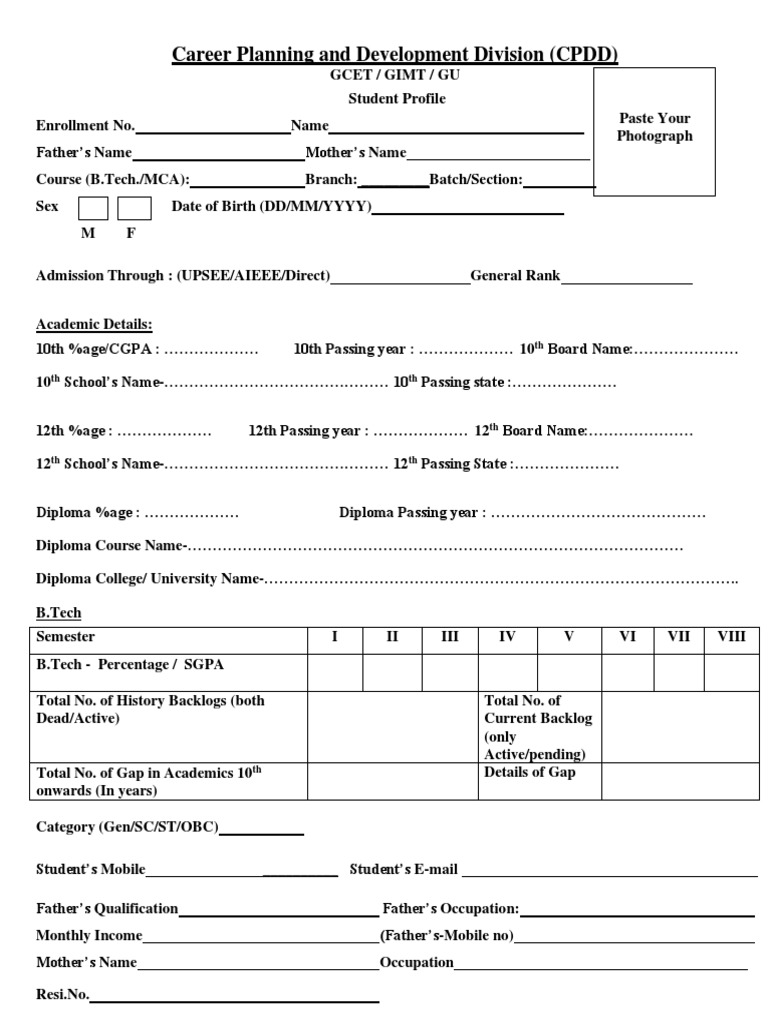 CPDD Registration Form-B.tech | PDF | Educational Assessment And ...