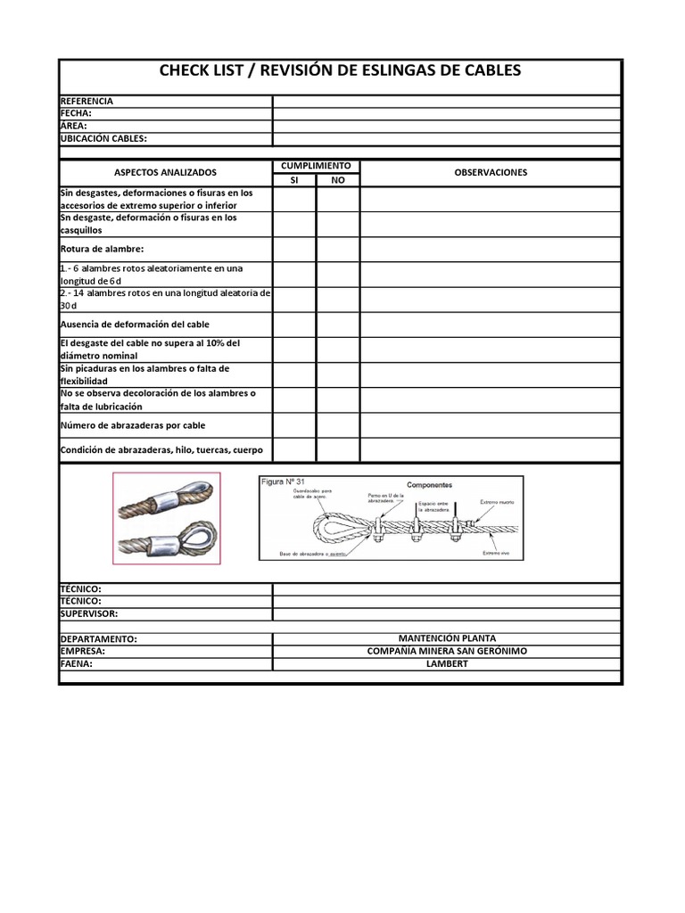 Check List Inspección Eslingas de Cable CV 6 | PDF
