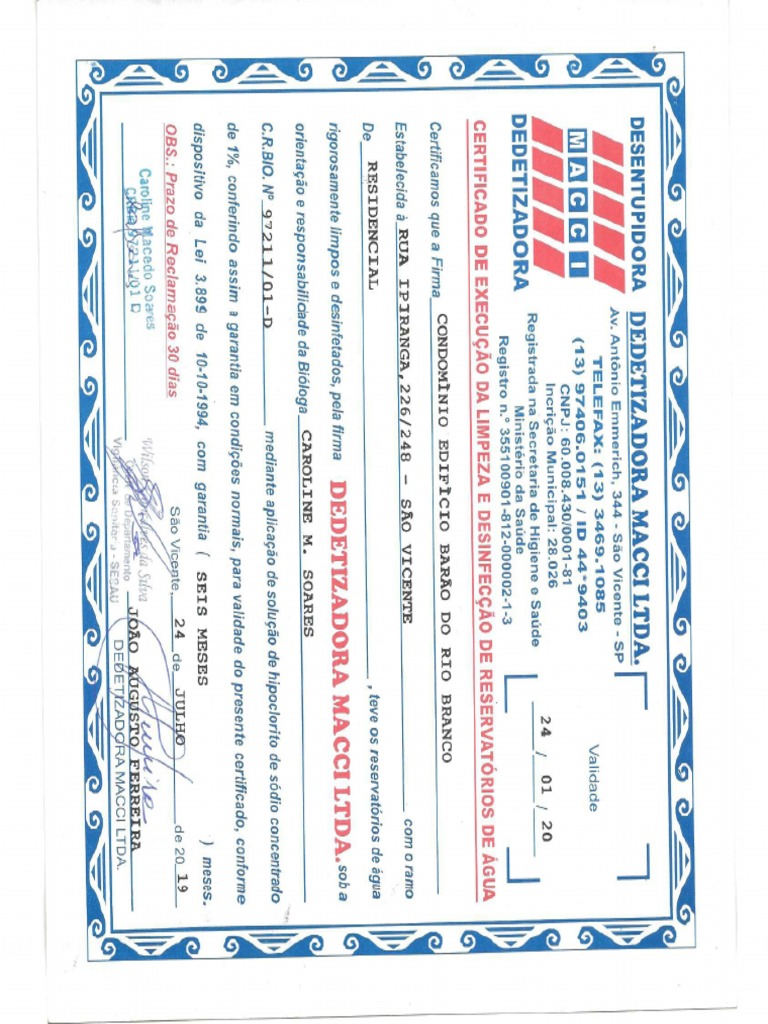 Certificado Dedetização | PDF