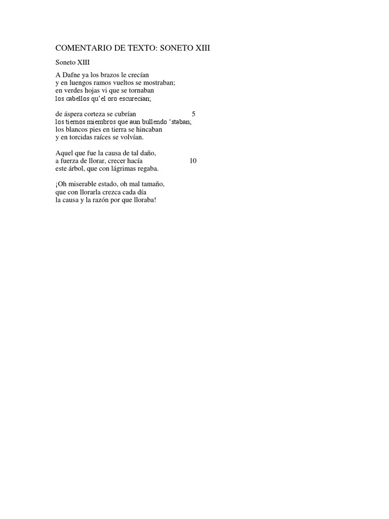 Comentario de Texto Soneto XIII | PDF