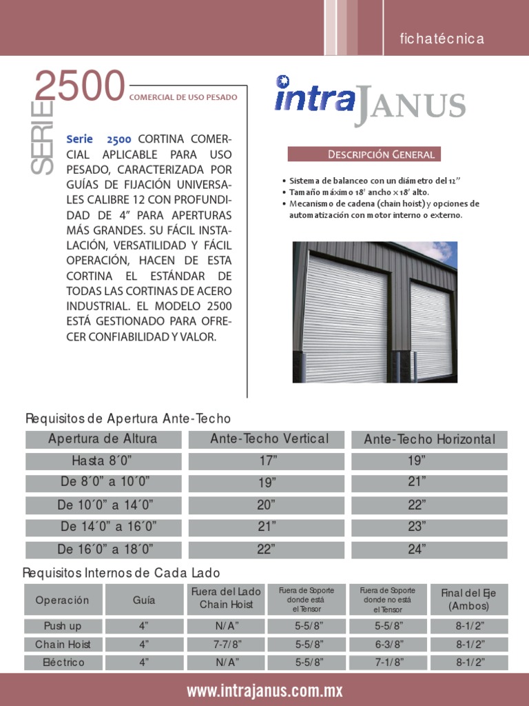 Ficha Técnica Cortina Intra Janus Mod. 2500 | PDF | Acero | Naturaleza
