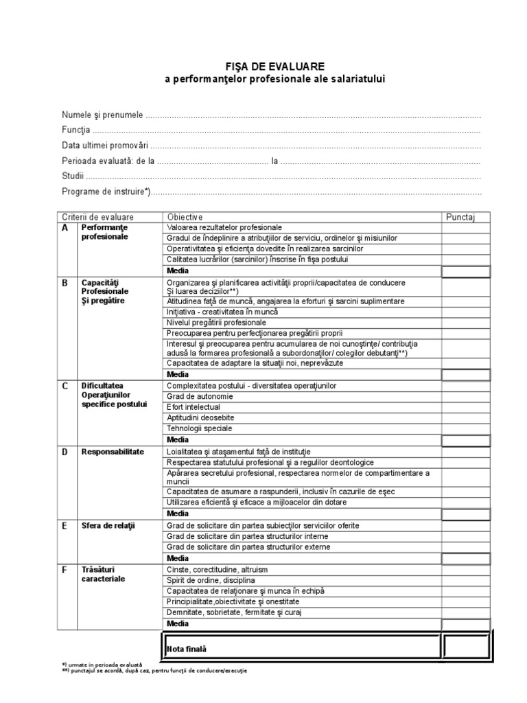 Fisa Evaluare | PDF