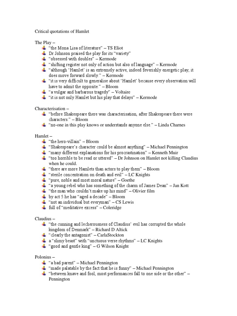 Critical Quotations | PDF | Hamlet | William Shakespeare