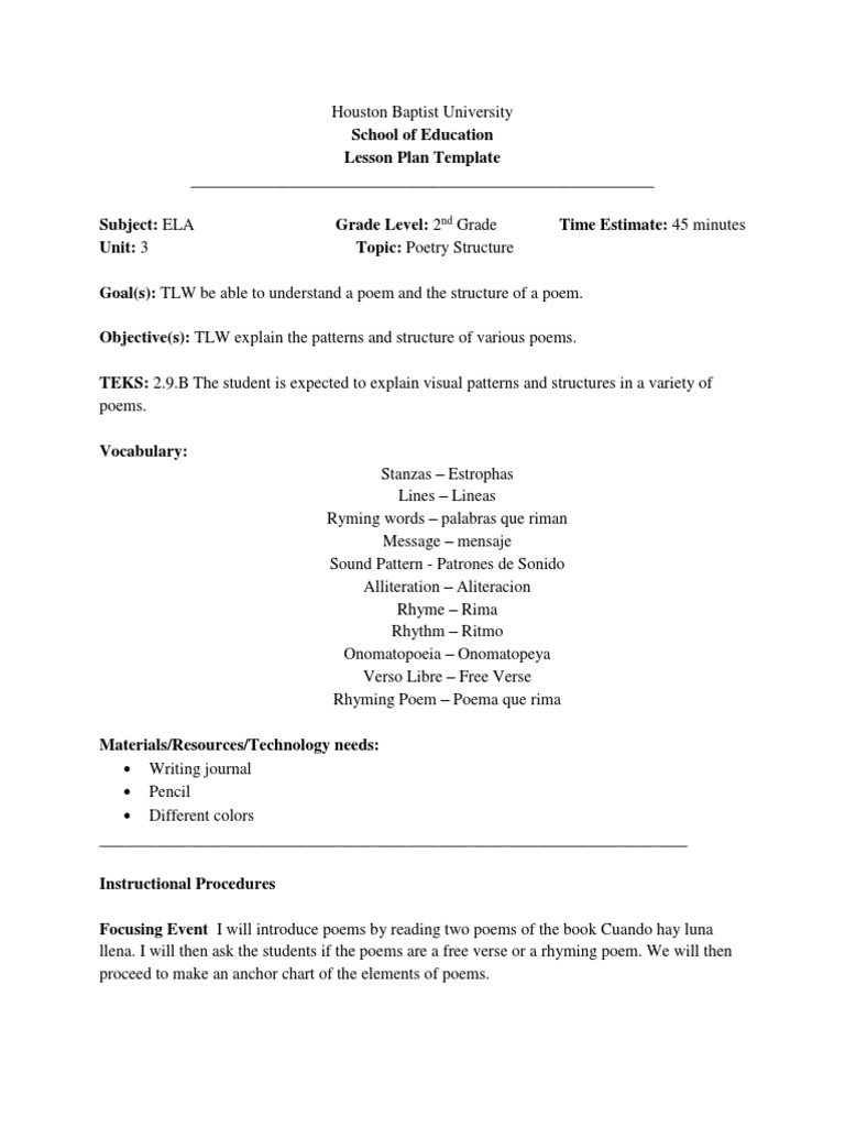 Poem Lesson Plan | PDF | Rhyme | Poetry