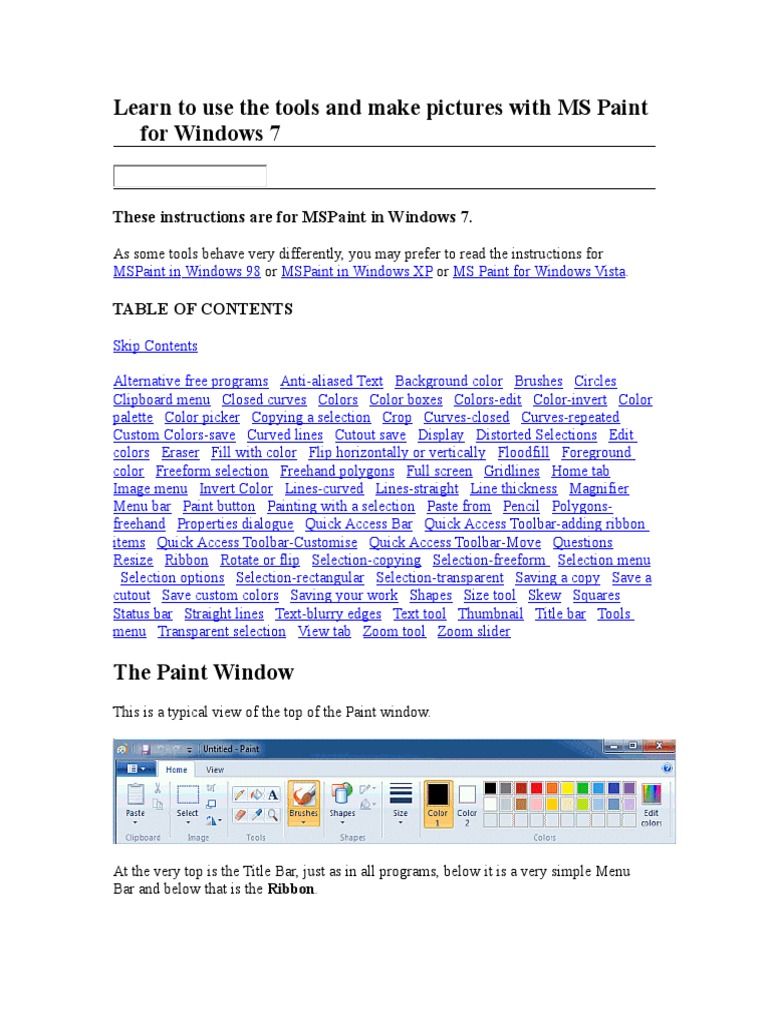 MS Paint Tools Guide for Windows 7 | PDF | Button (Computing ...