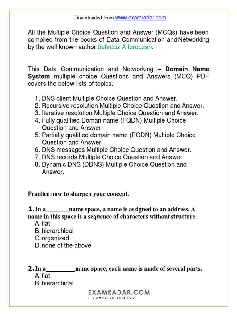 CH 25 Domain Name System Multiple Choice Questions and Answers PDF ...