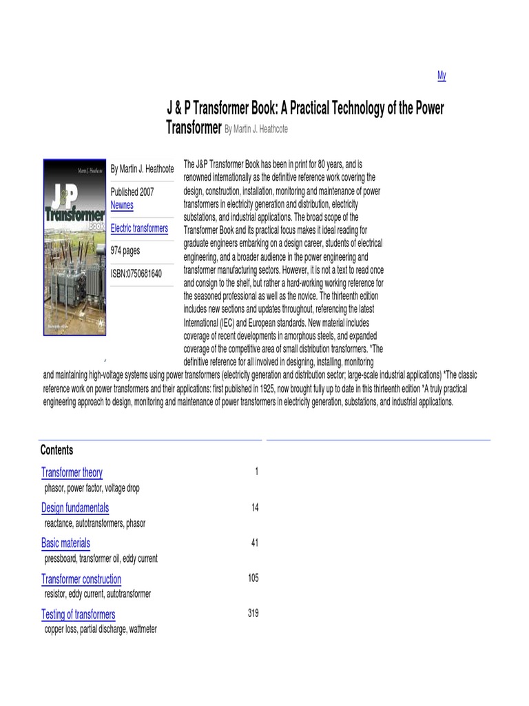 J&P Transformer Book: A Practical Guide | PDF | Transformer | Power ...