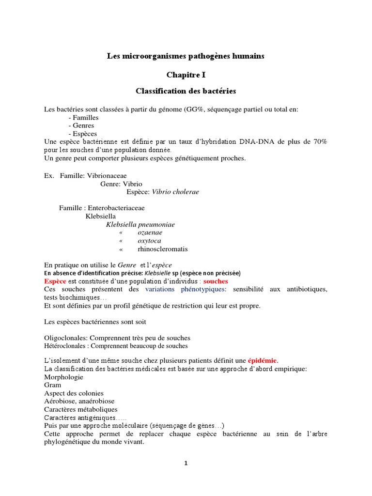 Chapitre I Classification Des Bactéries | PDF | Bactérie | Pathologie ...