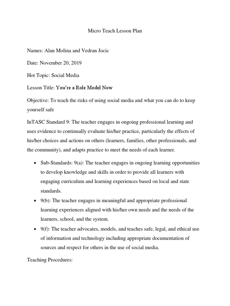 Micro Teach Lesson Plan | PDF | Social Media | Popular Culture & Media ...