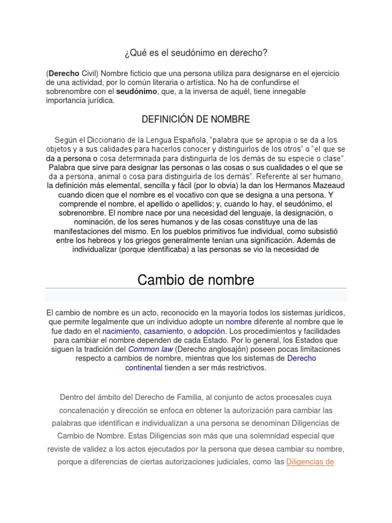 Qué Es El Seudónimo en Derecho | PDF | Estado (política) | Ley común