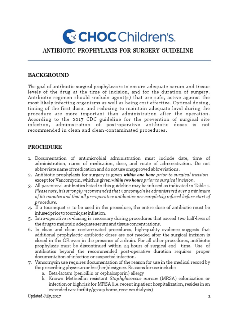 Antibiotic Prophylaxis For Surgery Guideline PDF | PDF | Methicillin ...