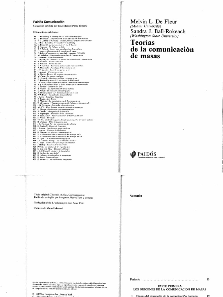 De FLEUR, MELVIN L. - Teorías de La Comunicación de Masas - Editorial ...