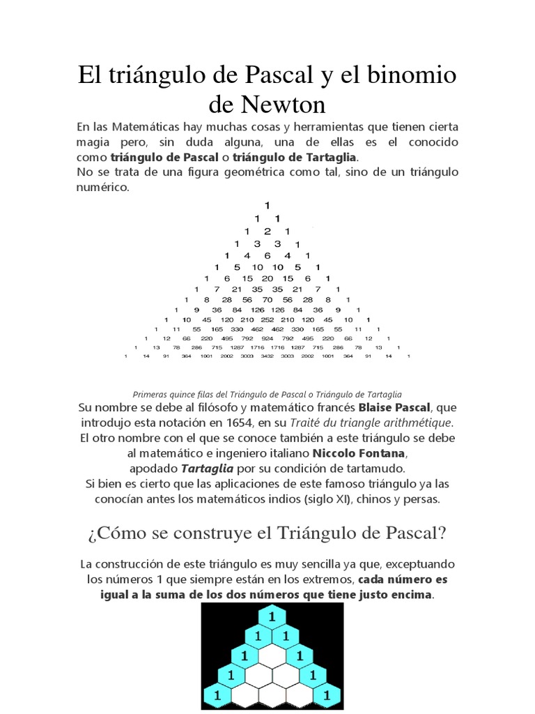 El Triángulo de Pascal y El Binomio de Newton | Descargar gratis PDF ...