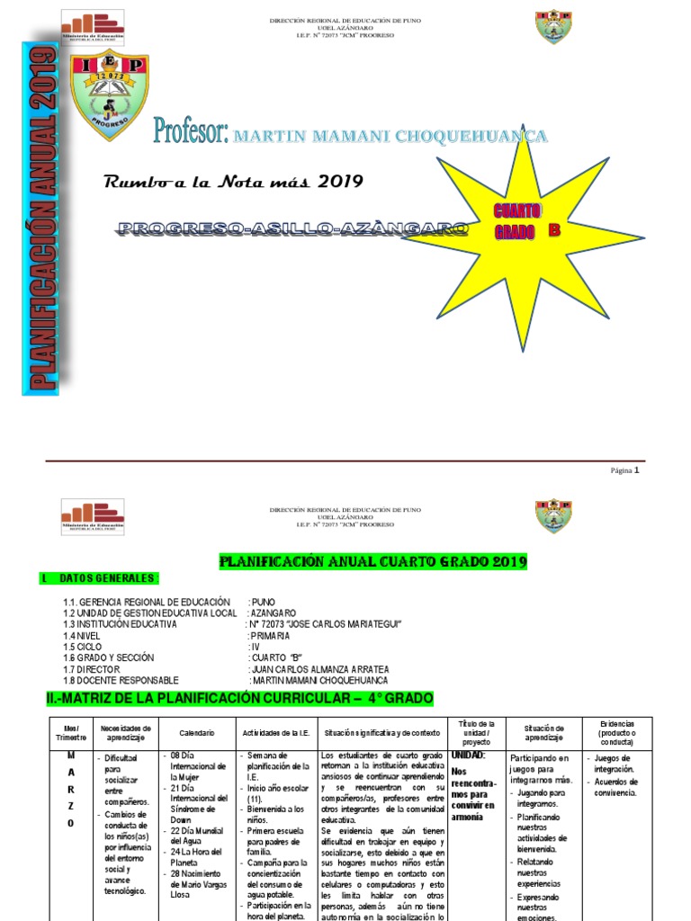 Planificación Anual 4° Grado 2019 | PDF | Aprendizaje | Multimedia