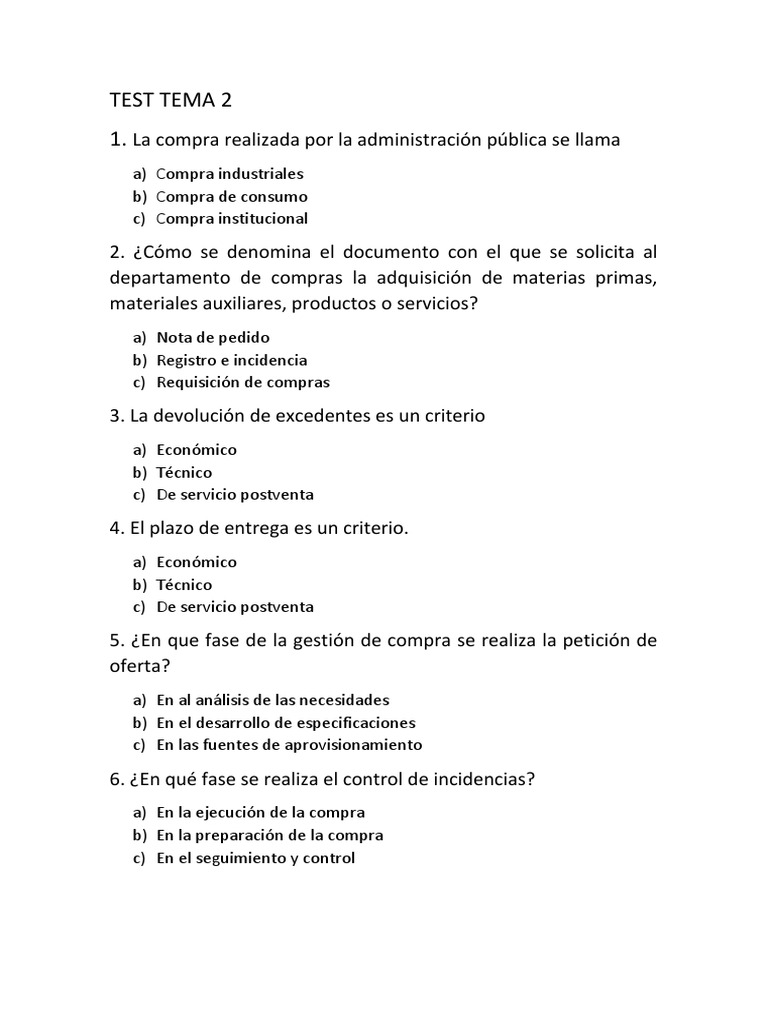 TEST TEMA 2 Logistica | PDF
