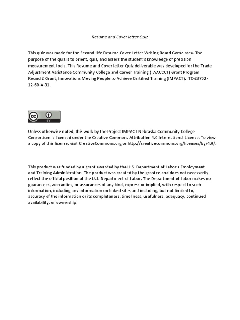 Resume and Cover Letter Quiz Guide | PDF | Résumé | Employment