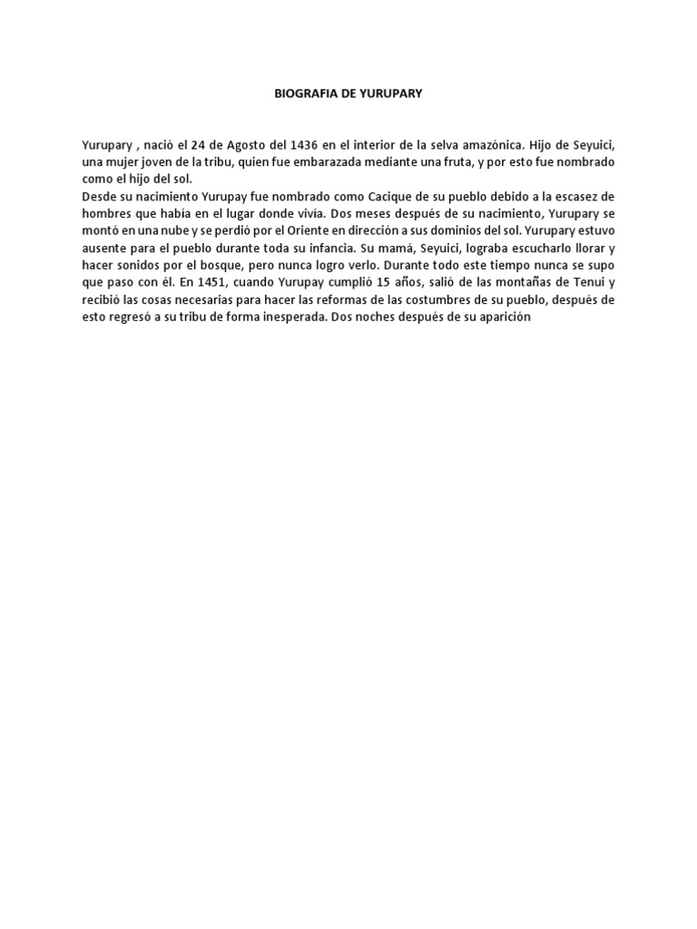 Biografía de Yurupary: Orígenes y Mito | PDF
