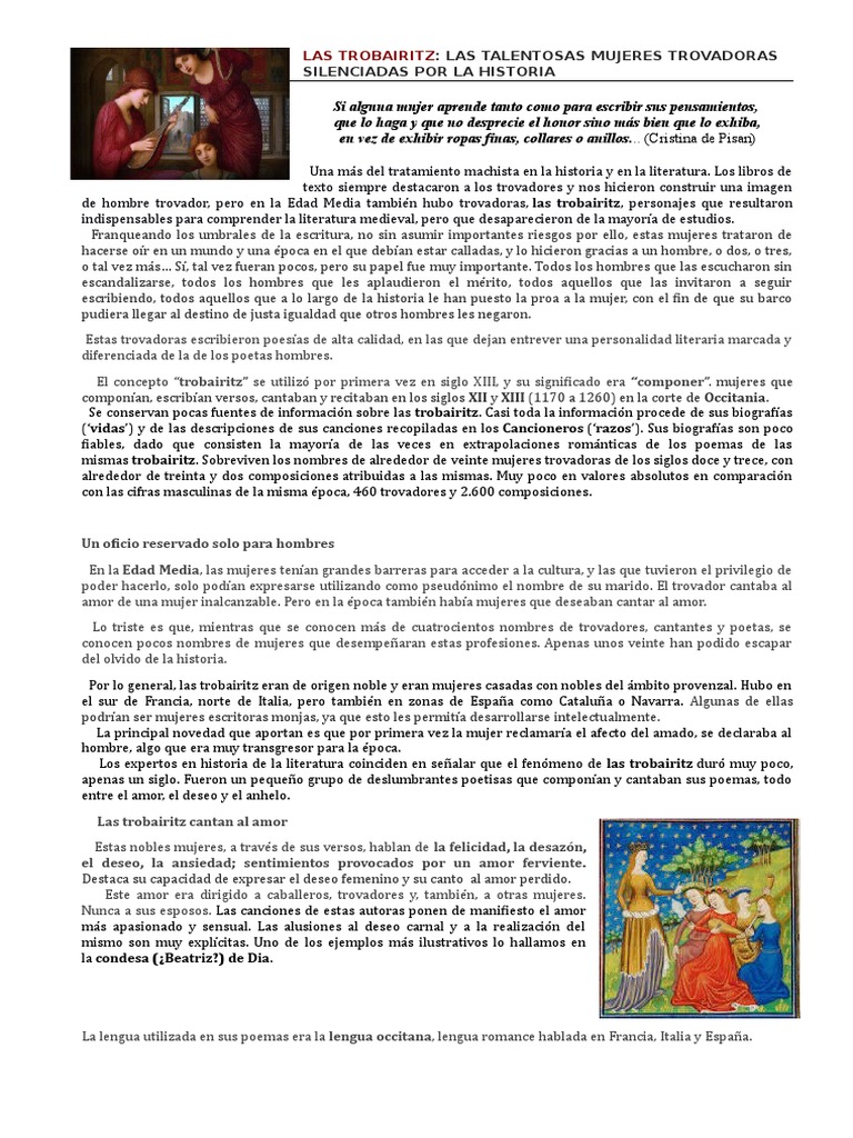 Las Trobairitz: Voz Femenina Medieval | PDF