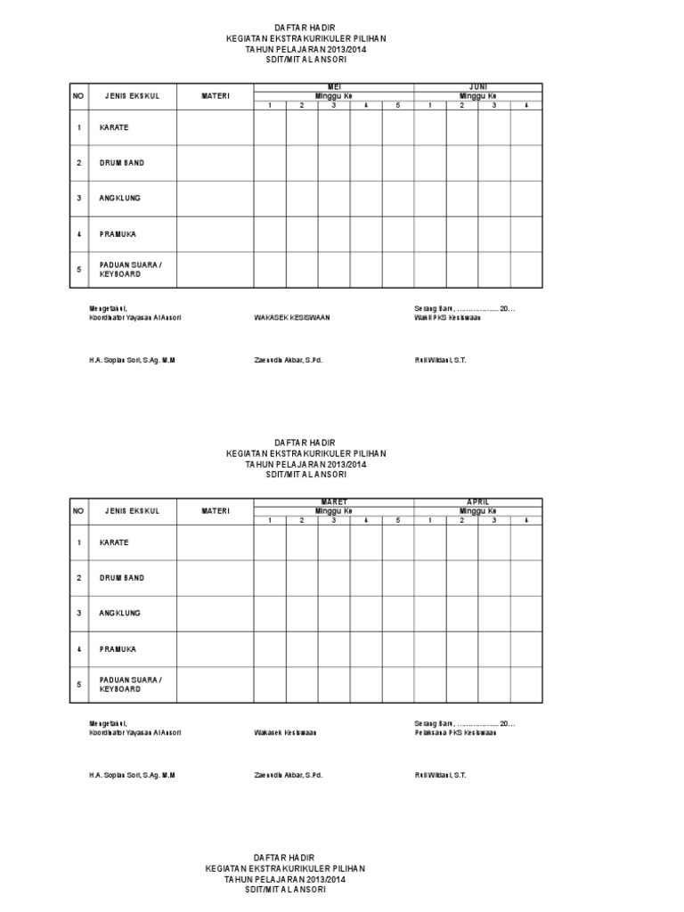 Absensi Pembina Ekskul | PDF