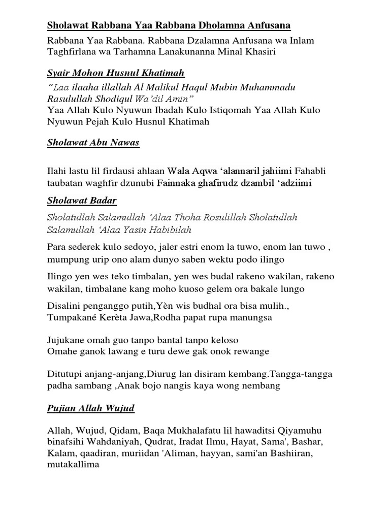 Sholawat Rabbana | PDF | Semitic Words And Phrases | Quran