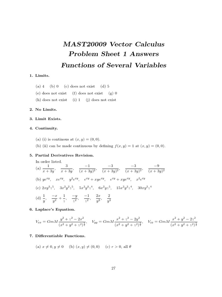 MAST20009 Vector Calculus Solutions PDF | PDF | Maxima And Minima | Divergence