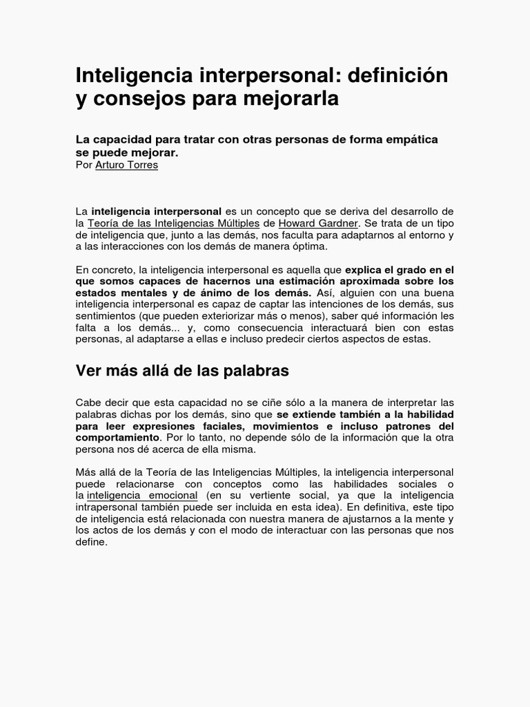 Definición y mejora de inteligencia interpersonal | PDF | Inteligencia ...