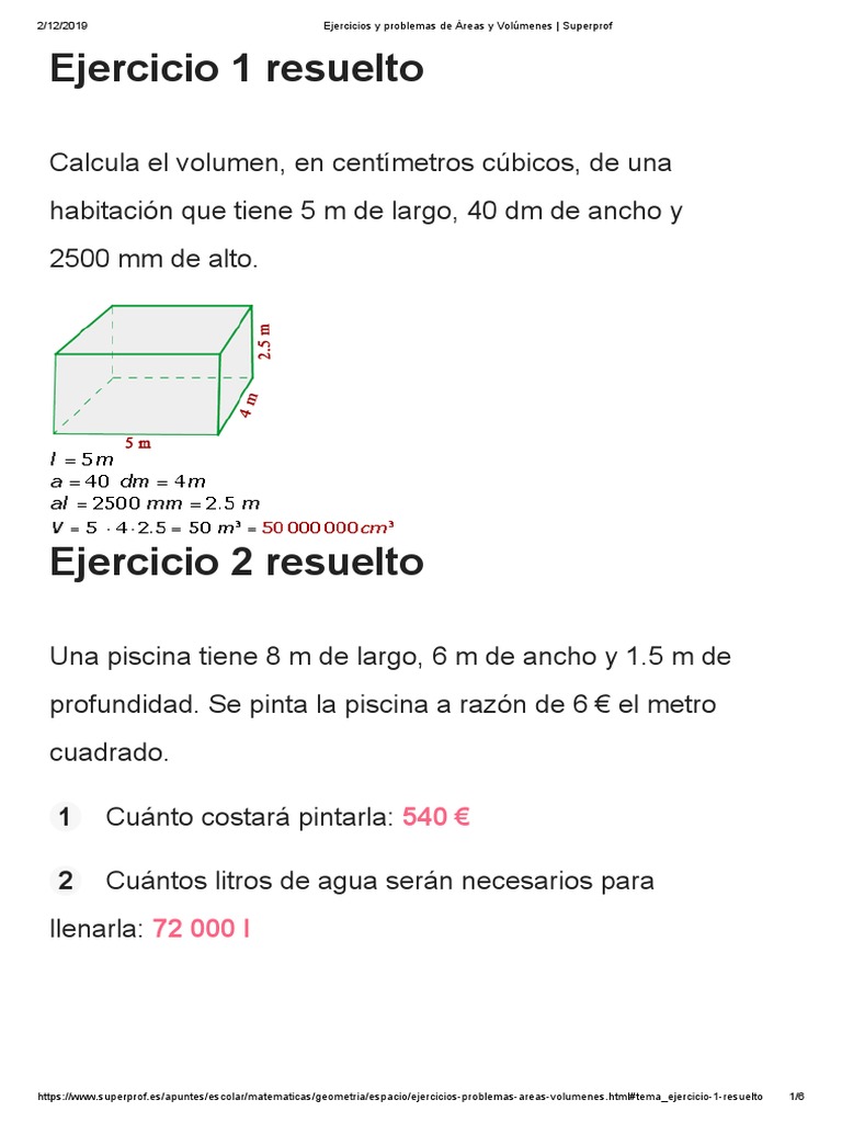 Ejercicios de Áreas y Volúmenes | PDF | Volumen | Geometría euclidiana