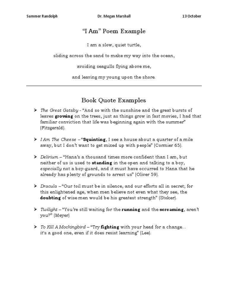 Example of I Am Poem | PDF