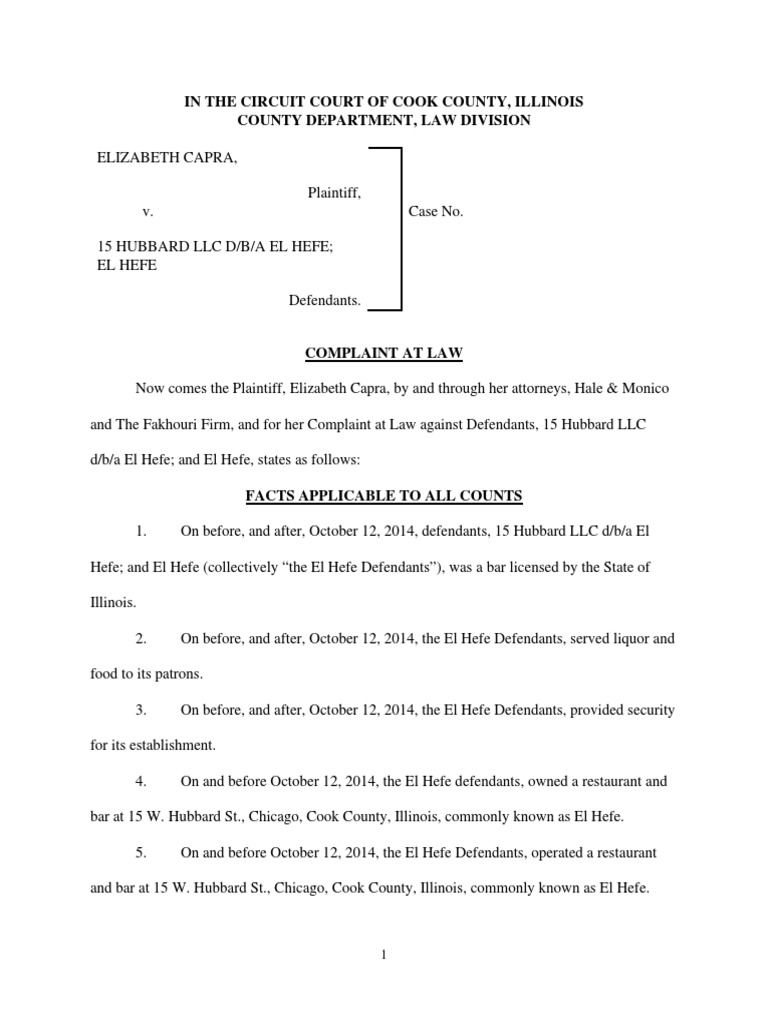 El Hefe Lawsuit, ELIZABETH CAPRA v. EL HEFE | PDF | Negligence | Duty ...