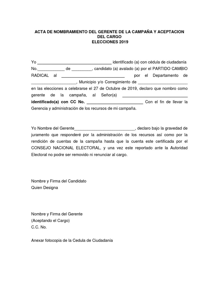 Acta de Nombramiento Del Gerente | PDF