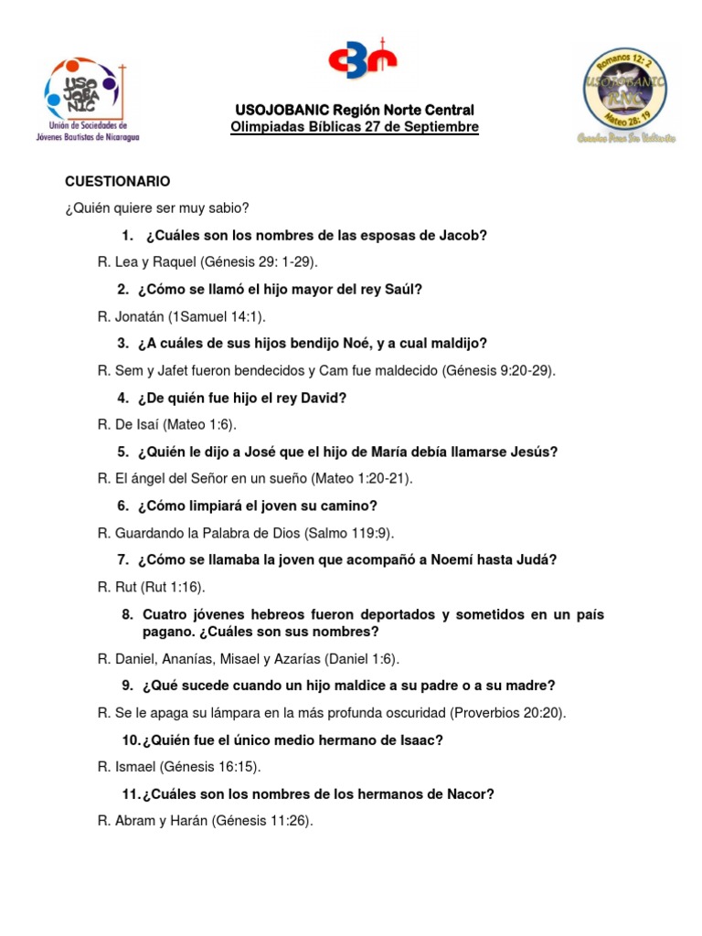Cuestionario Biblico Con Respuestas | PDF | Viejo Testamento ...
