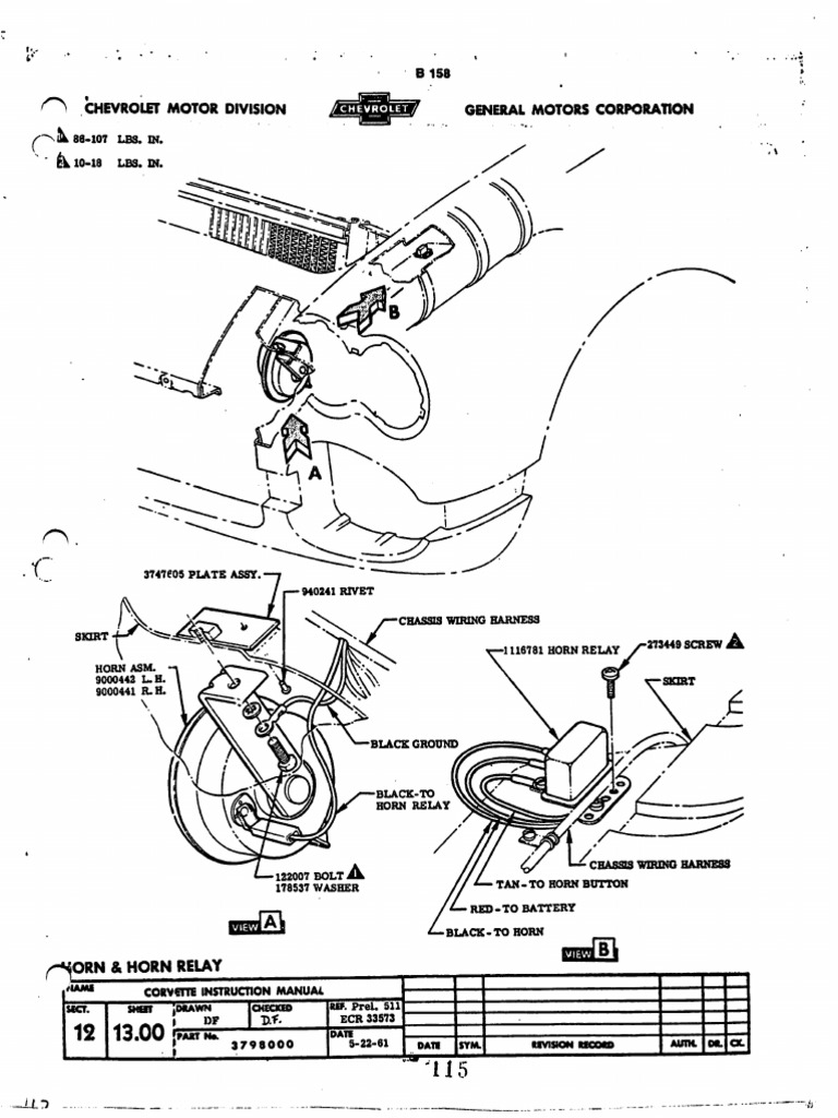 1962 Corvette Assembly Manual For Horns | PDF