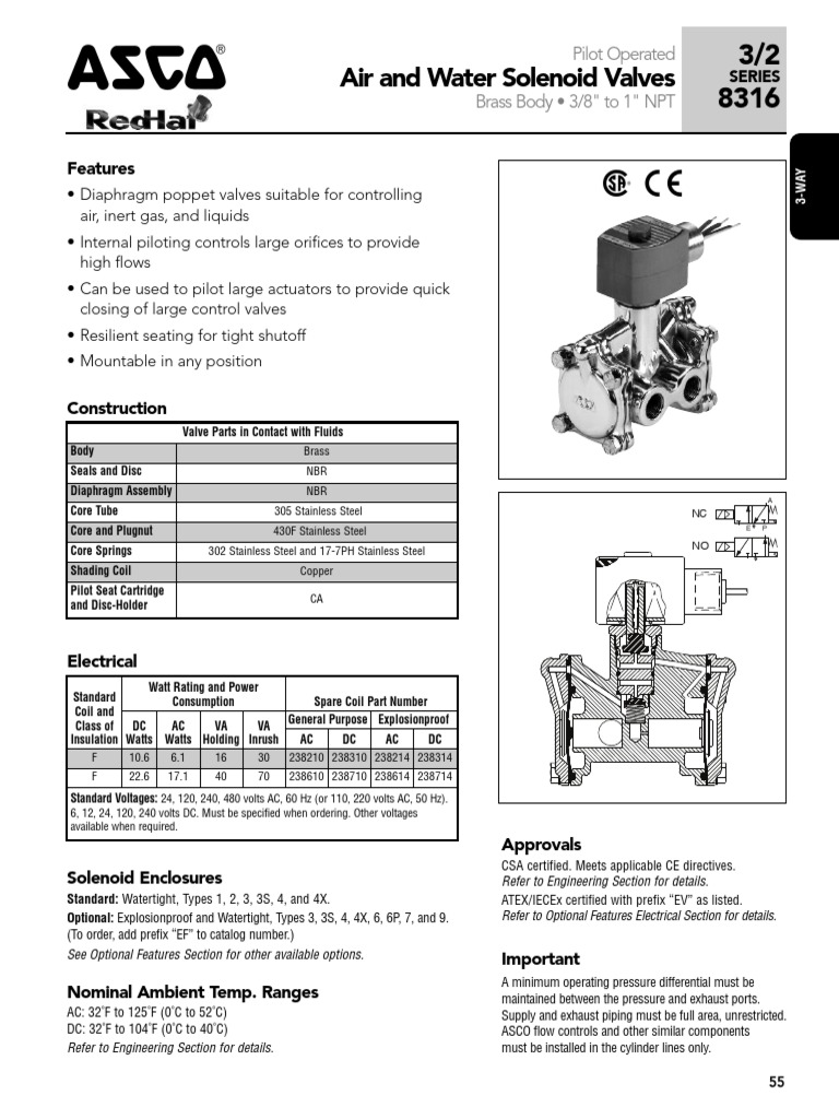 ASCO 8316 Series 3-Way Solenoid Valves | PDF | Valve | Manufactured Goods