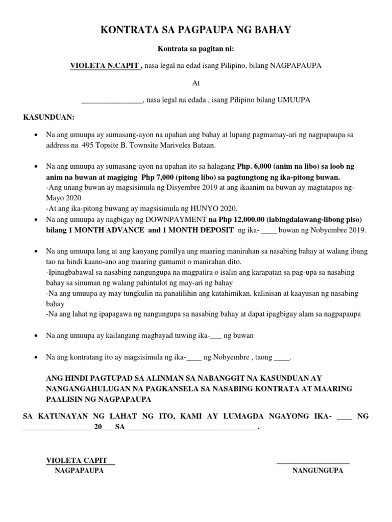 Kontrata Sa Pagpaupa NG Bahay | PDF