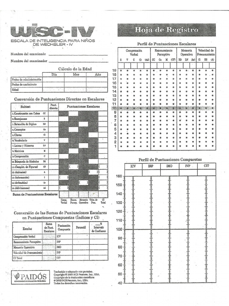 Protocolo Wisc Iv PDF | PDF