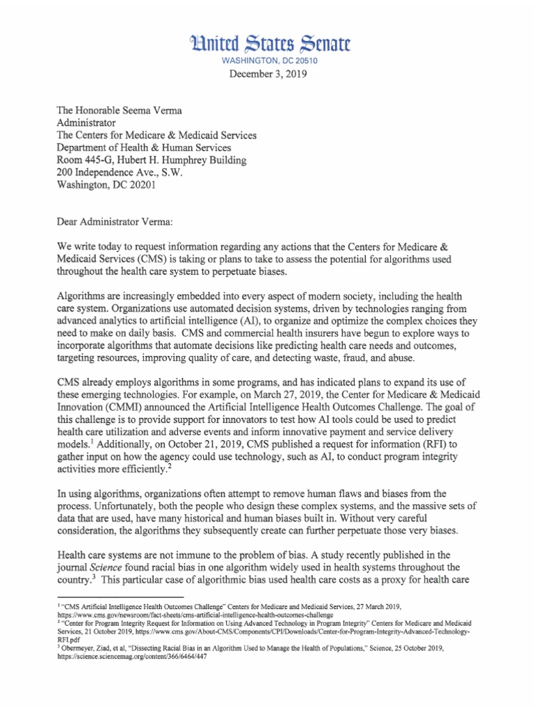 Booker Wyden CMS Letter | PDF