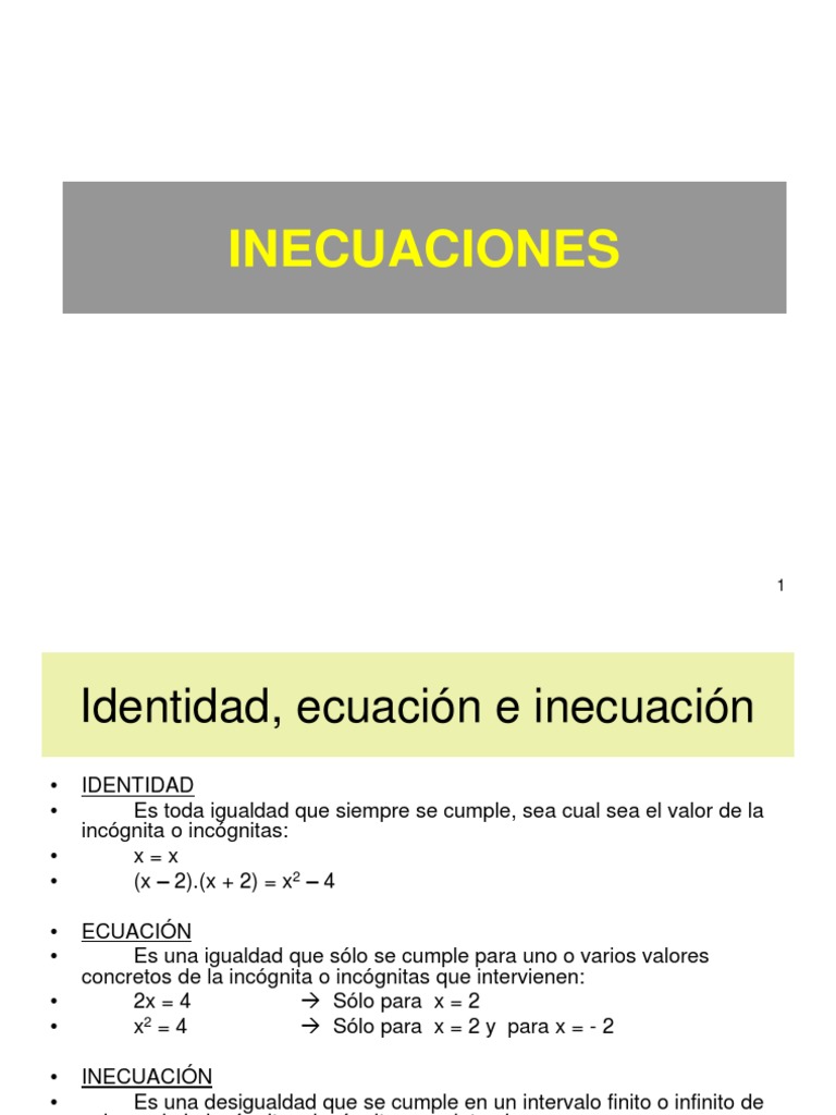 Inecuaciones | PDF | Desigualdad (Matemáticas) | Ecuaciones