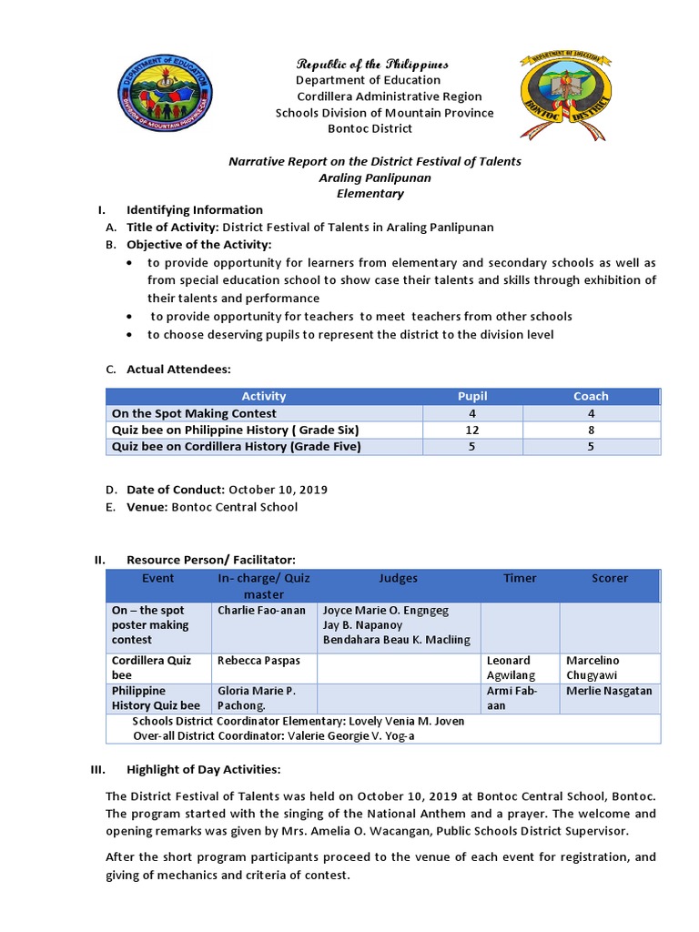 Araling Panlipunan Academic Festival Accomplishment Report | PDF | Learning | Behavior Modification