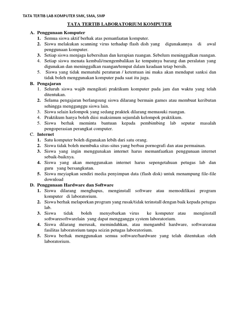 Tata Tertib Laboratorium Komputer | PDF