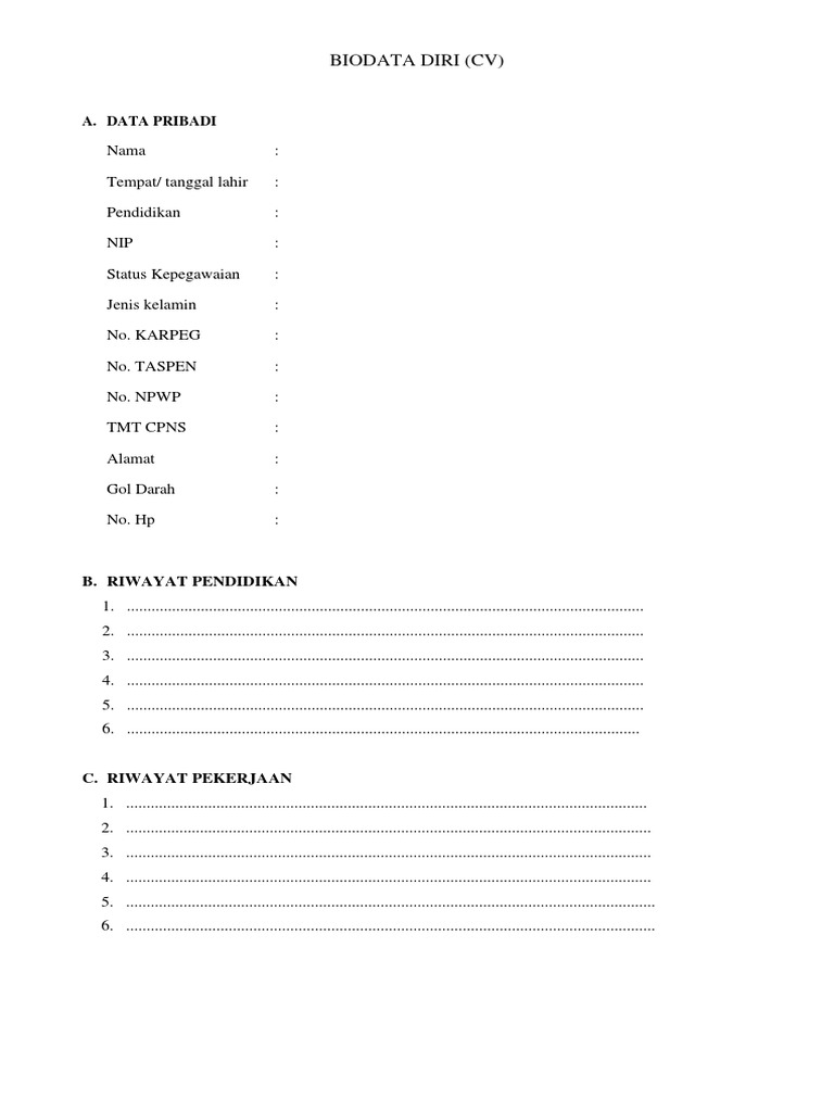 Contoh Format Biodata Diri Lengkap | PDF