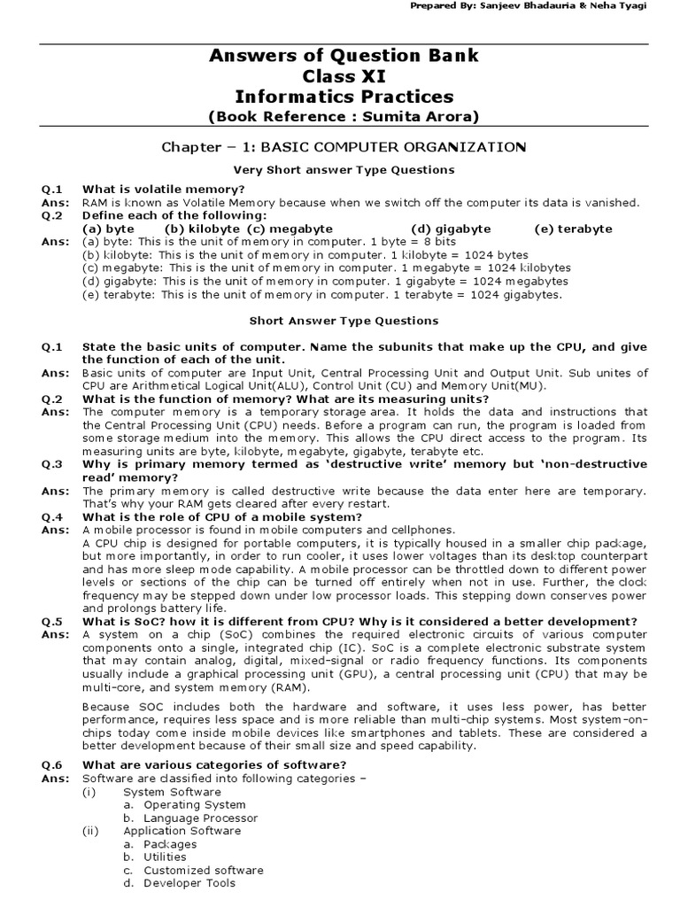 Question Bank Class Xi Ip Answer To Be Uploaded-3 | PDF | Read Only ...