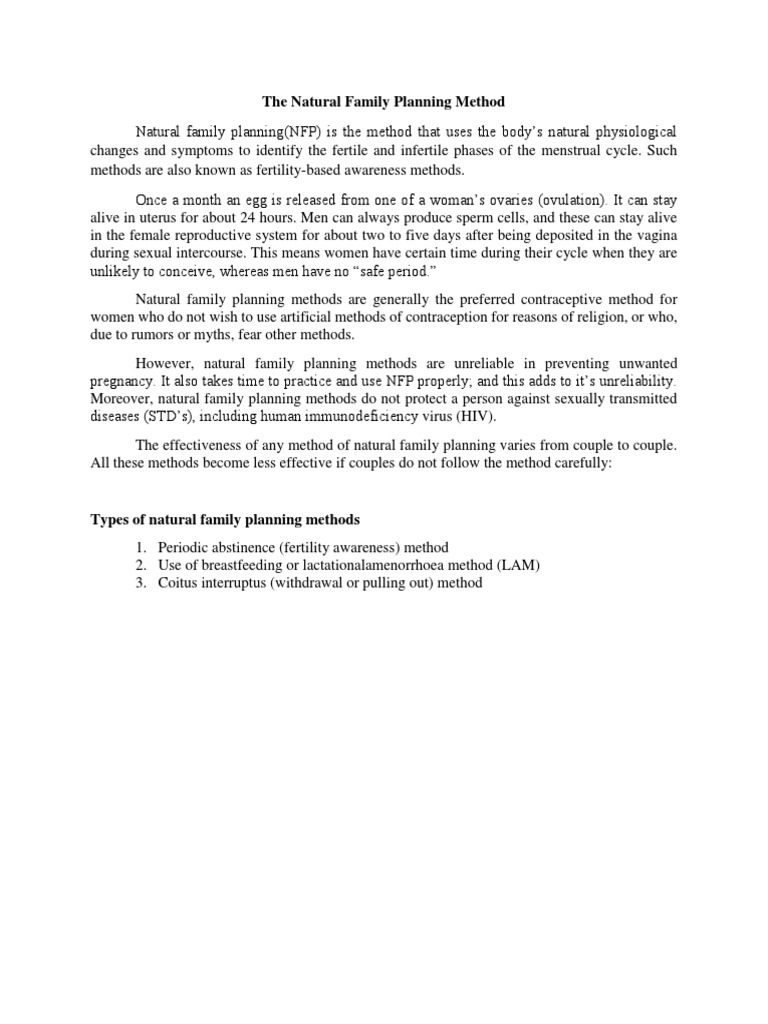 The Natural Family Planning Method | PDF | Birth Control | Family Planning