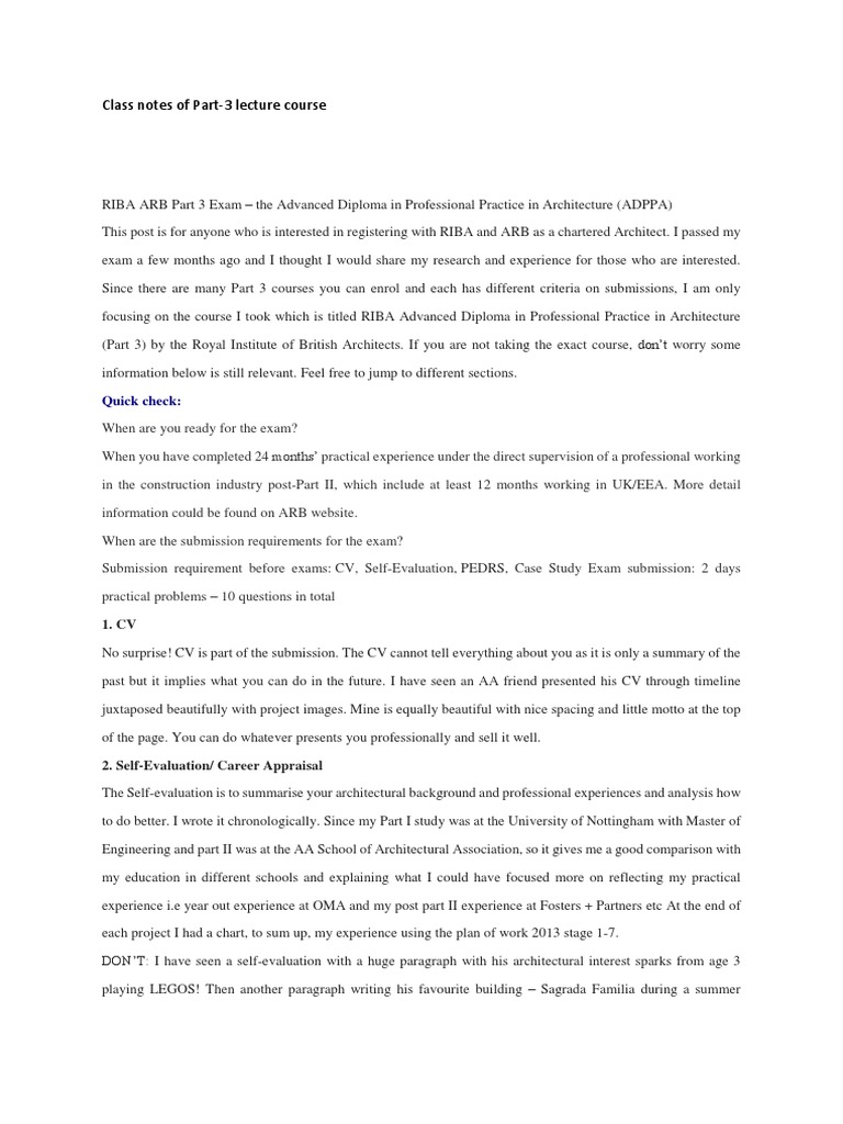 RIBA Part 3 Exam Preparation Guide | PDF | Architect