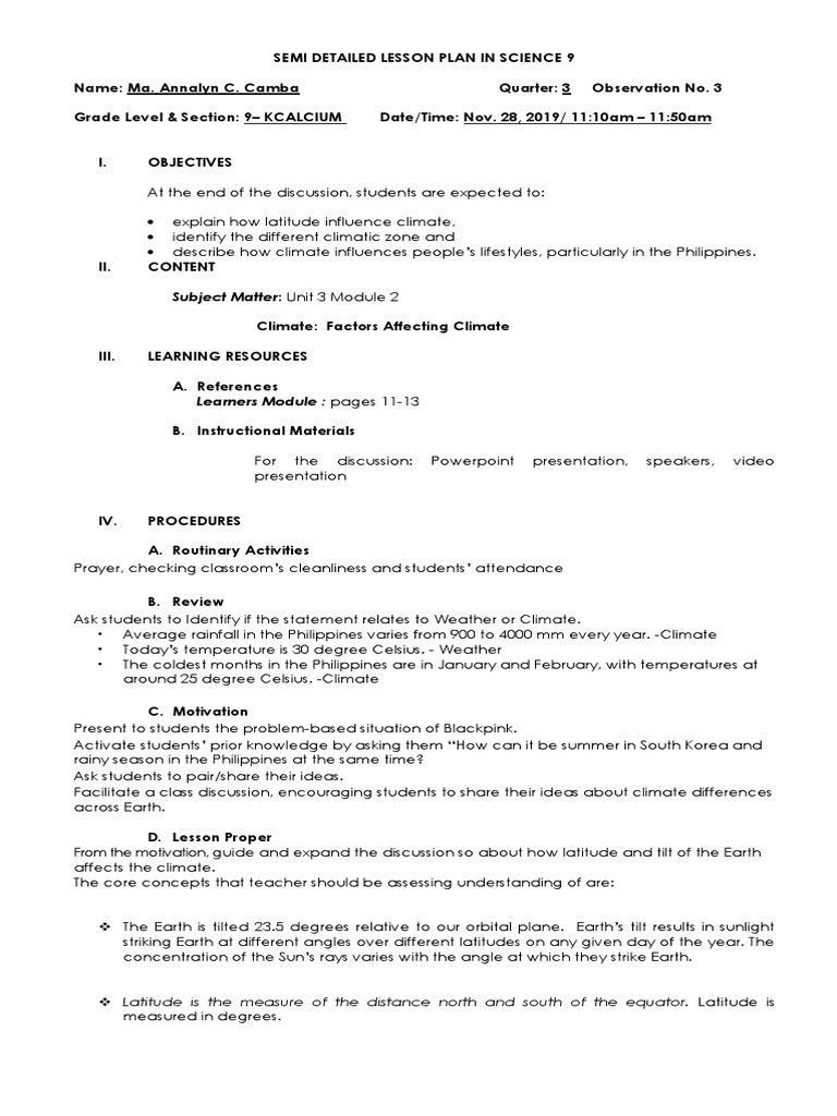 Demo Factors Affecting Climate | PDF | Equator | Lesson Plan