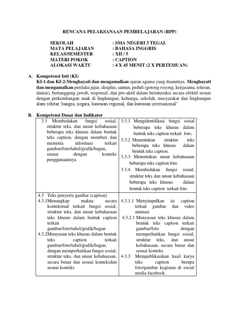 RPP Caption | PDF | Seni