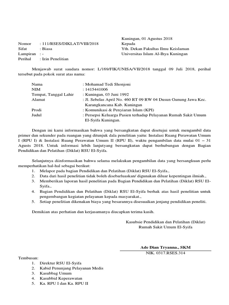 Contoh Surat Balasan Penelitian | PDF