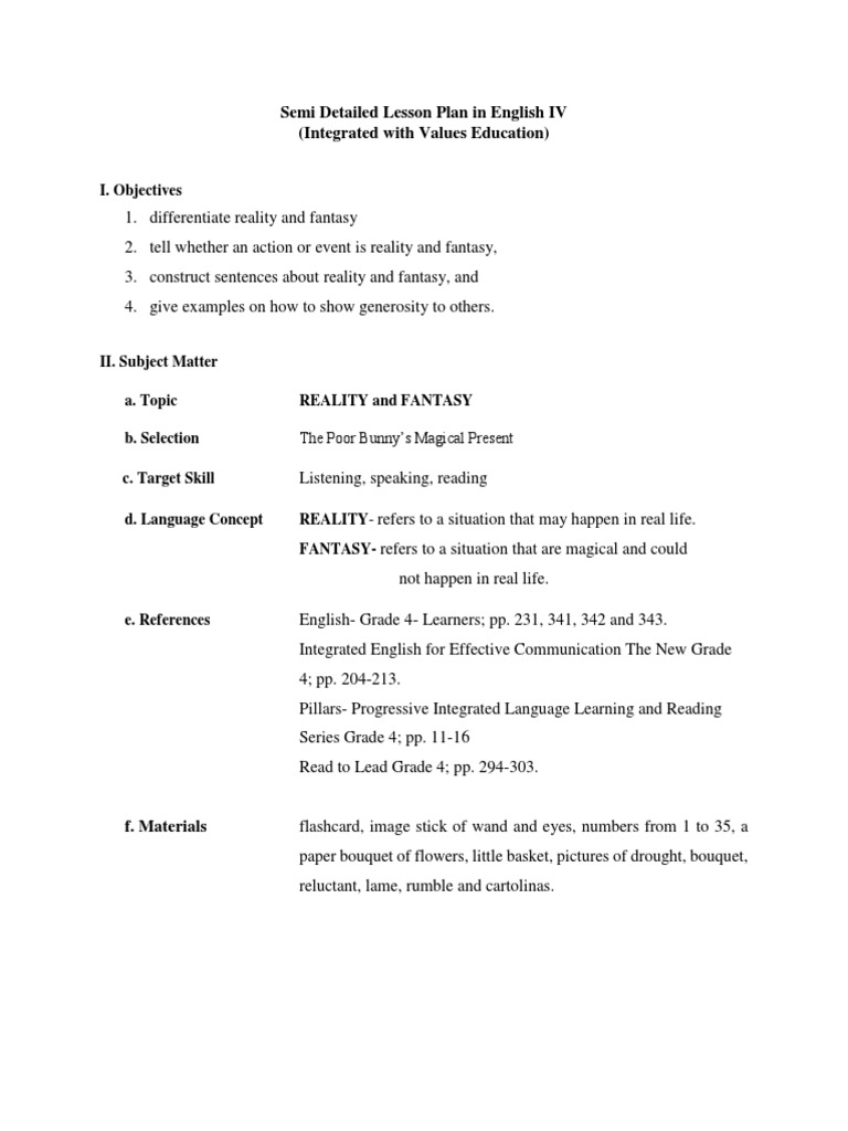 Semi Detailed Lesson Plan in English IV | PDF | Lesson Plan | English ...