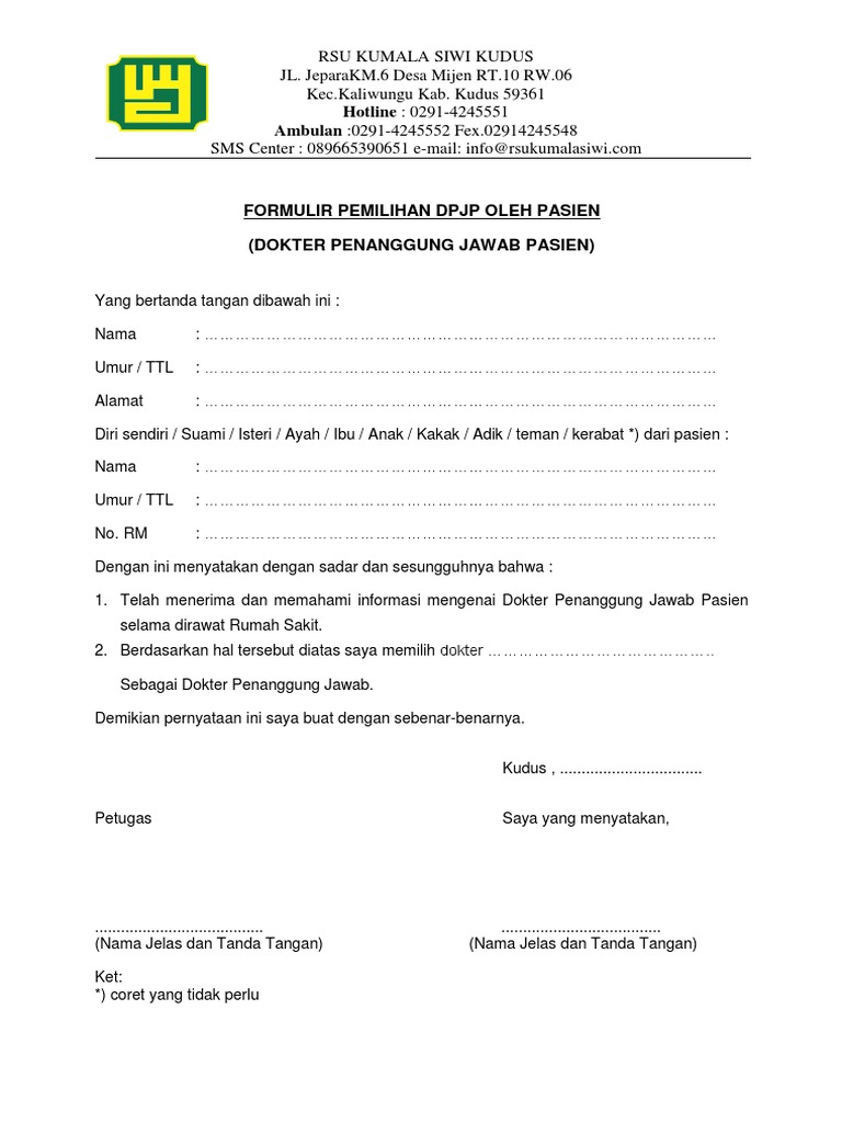 Formulir Pemilihan DPJP OLEH PASIEN | PDF | Pengembangan Diri
