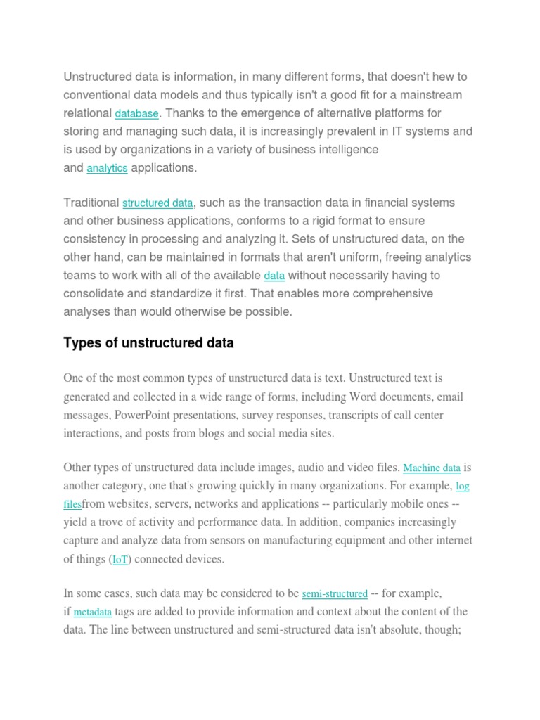 Unstructured Data Analysis Techniques | PDF | Analytics | Business Intelligence
