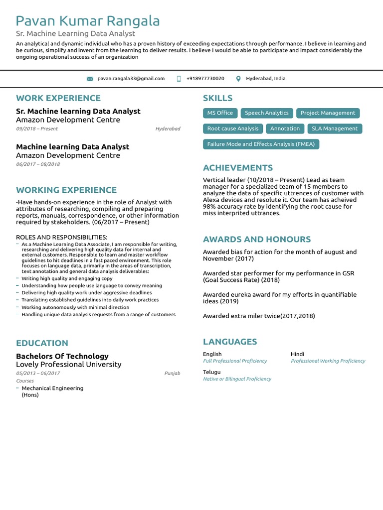 Pavan's Resume | PDF | Data Analysis | Machine Learning